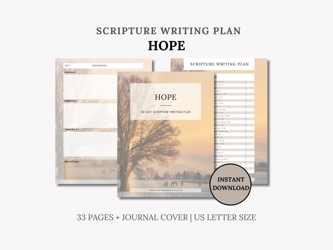 Hope Scripture Writing Plan Printable, Hope Bible Memory Verse Journal ...
