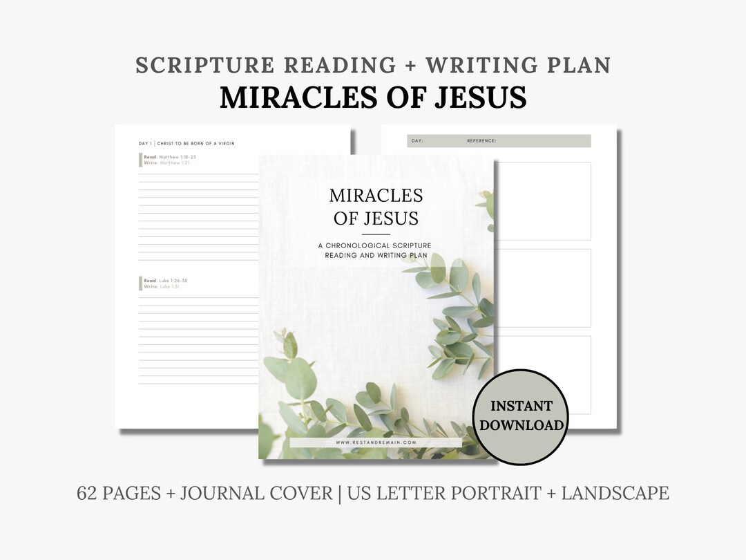 Miracles of Jesus Writing and Reading Plan Printable, Write God's Word ...
