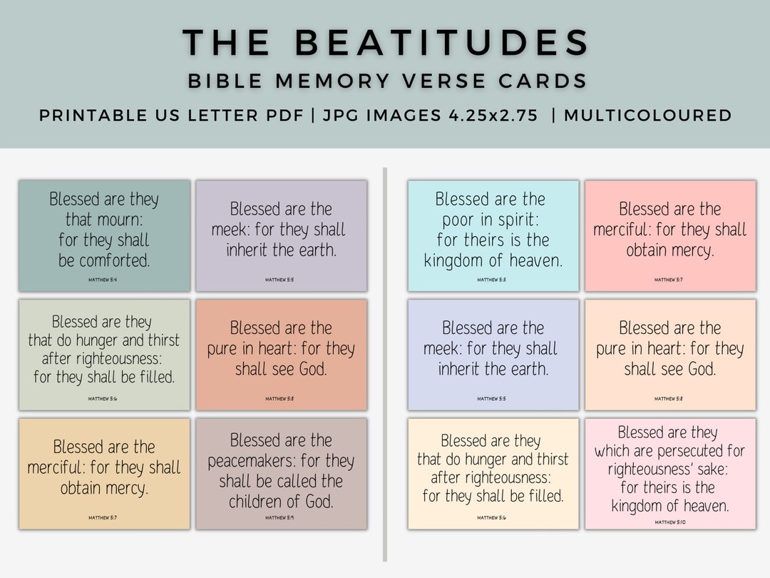 Beatitudes Verse Cards Printable, Mini Scripture Cards, Bible Memory ...