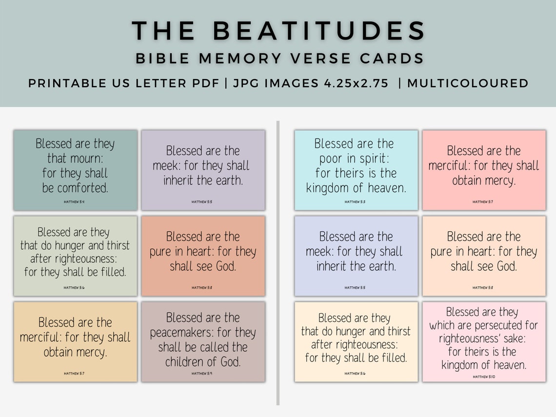 Beatitudes Verse Cards Printable, Mini Scripture Cards, Bible Memory ...