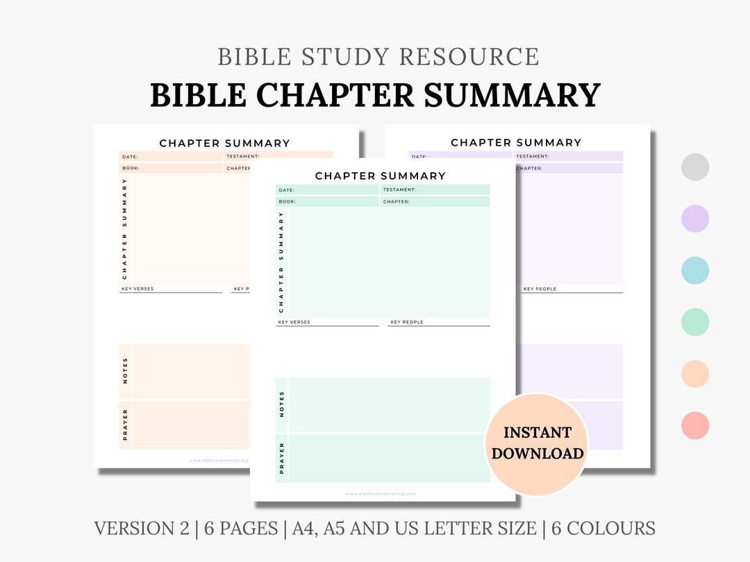Printable Bible Chapter Summary Notes, Bible Study Planner Pages ...