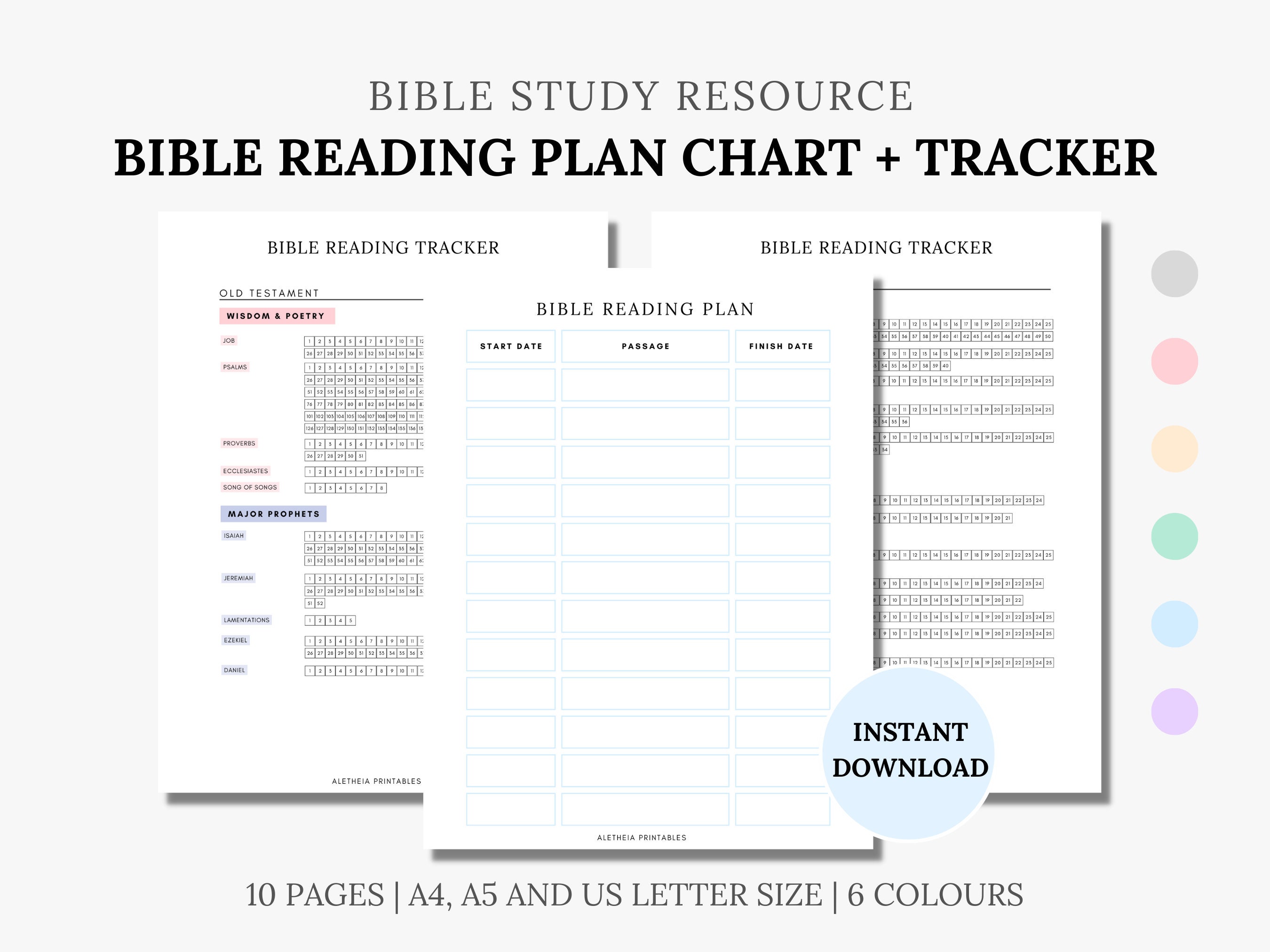 Bible Reading Plan Chart Printable, Bible Tracker, Bible Study Resource ...
