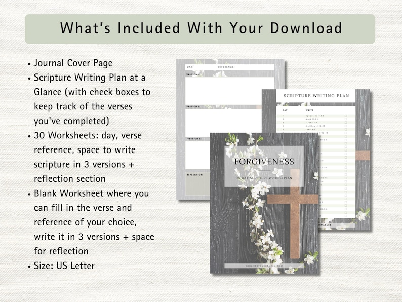 Forgiveness Scripture Writing Plan Printable, Bible Memory Verse Journal, Daily Devotion ...