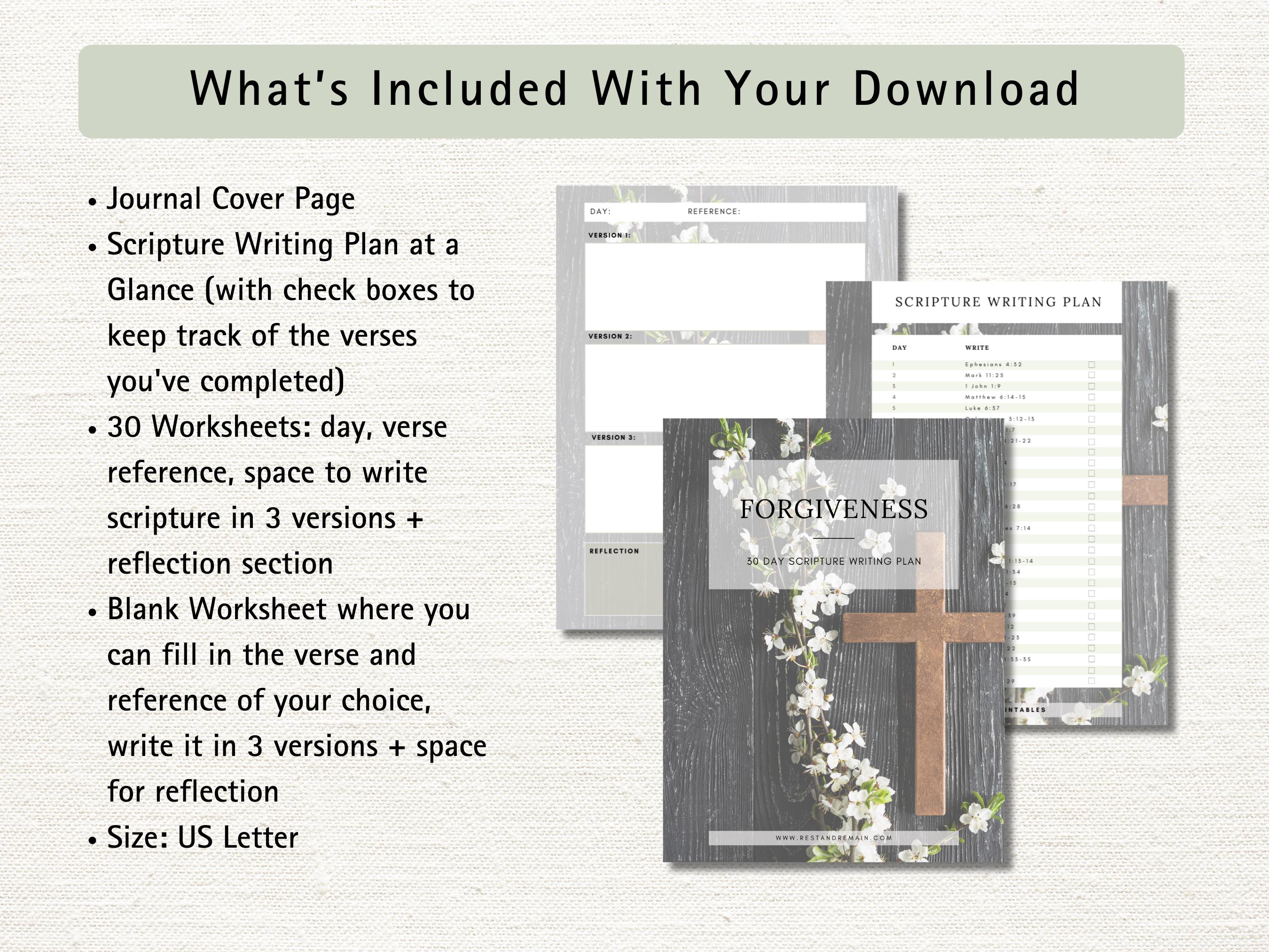 Forgiveness Scripture Writing Plan Printable, Bible Memory Verse ...