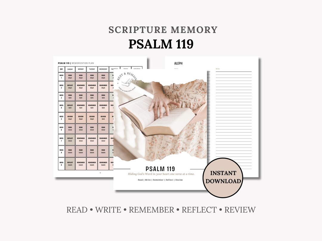 Psalm 119 Memory Plan Printable, Bible Verse Journal, Bible Study PDF ...