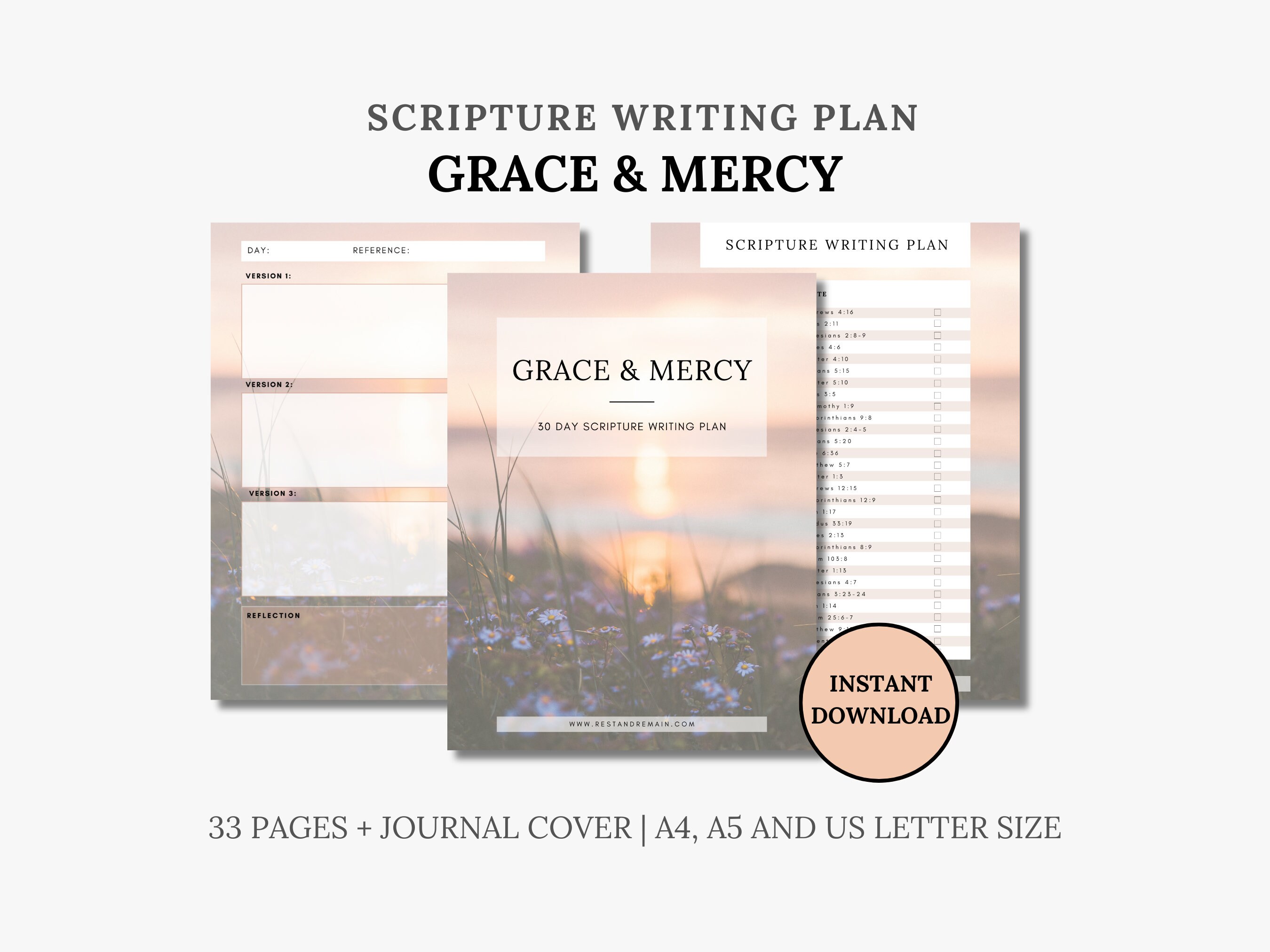 Grace and Mercy Scripture Writing Plan Printable, Bible Memory Verse ...