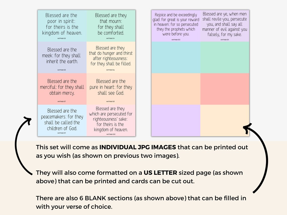 Beatitudes Verse Cards Printable, Mini Scripture Cards, Bible Memory ...