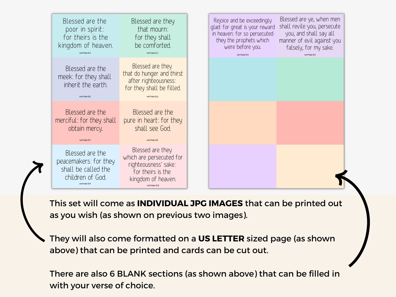 Beatitudes Verse Cards Printable, Mini Scripture Cards, Bible Memory ...