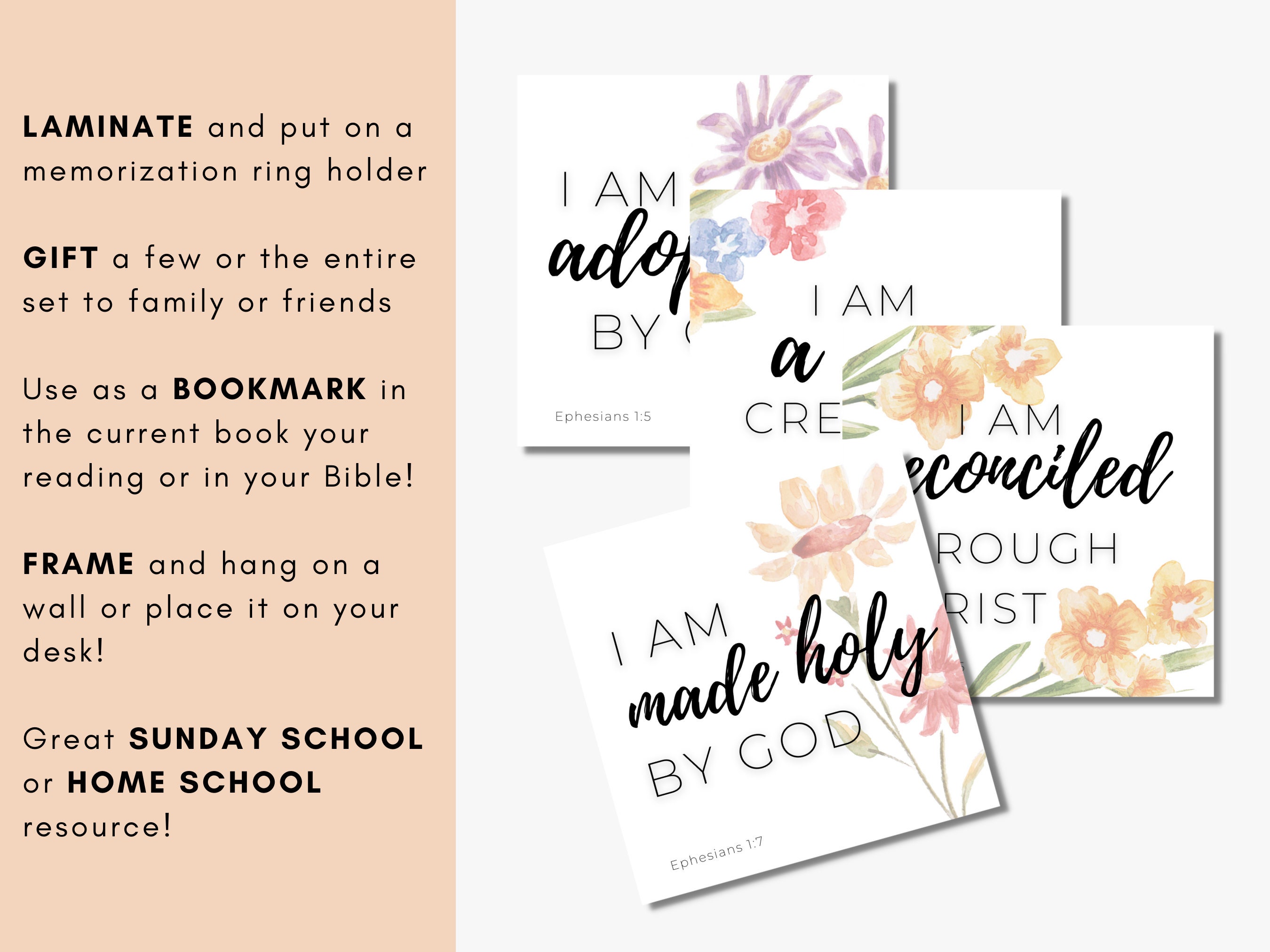Identity in Christ Scripture Verse Cards Printable, Ephesians Bible ...