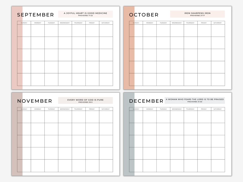 Proverbs Scripture Quote Printable Monthly Calendar, Bible Verse ...