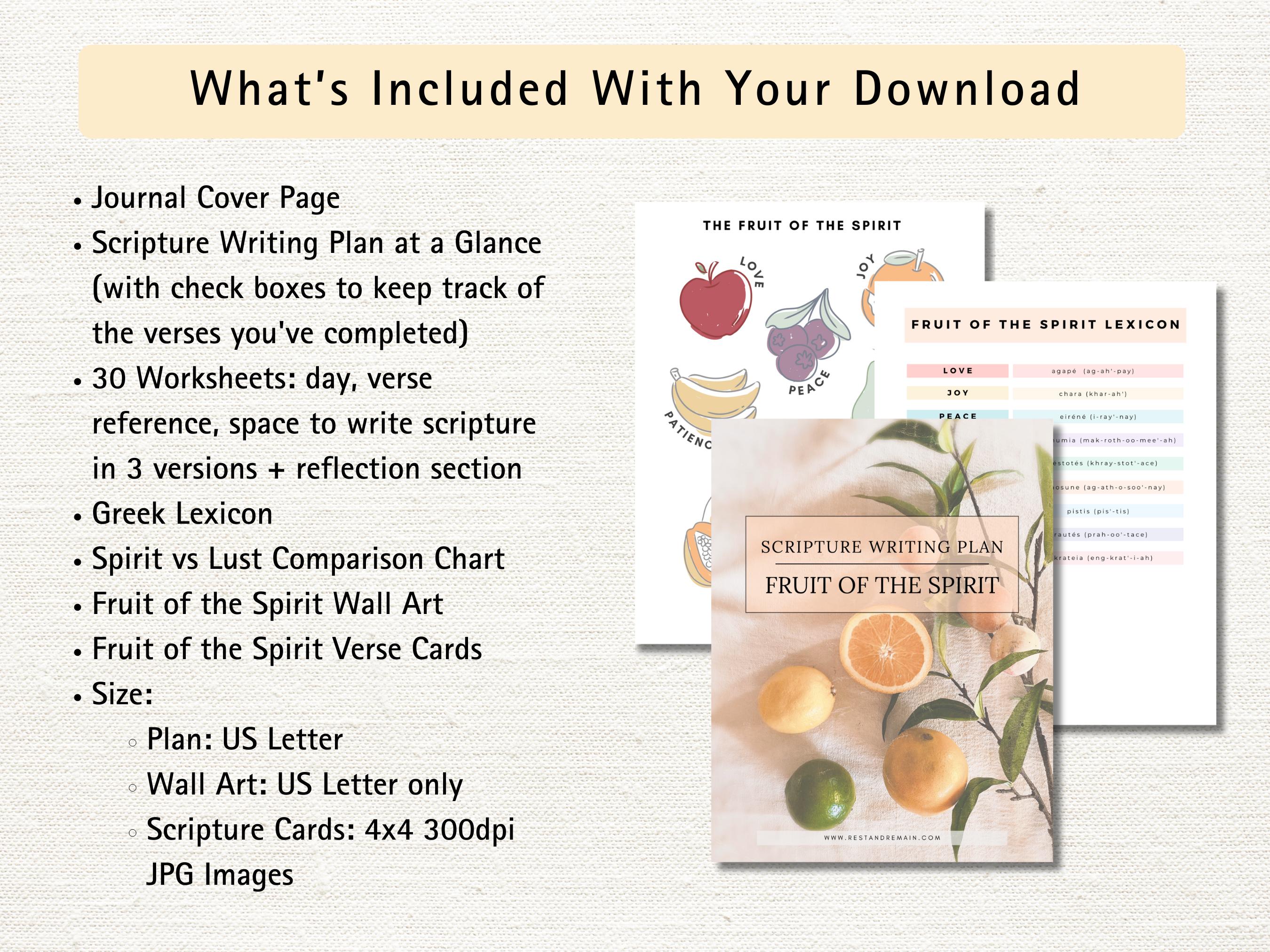 Fruit of the Spirit Scripture Writing Plan: Bible Study Cards (digital ...