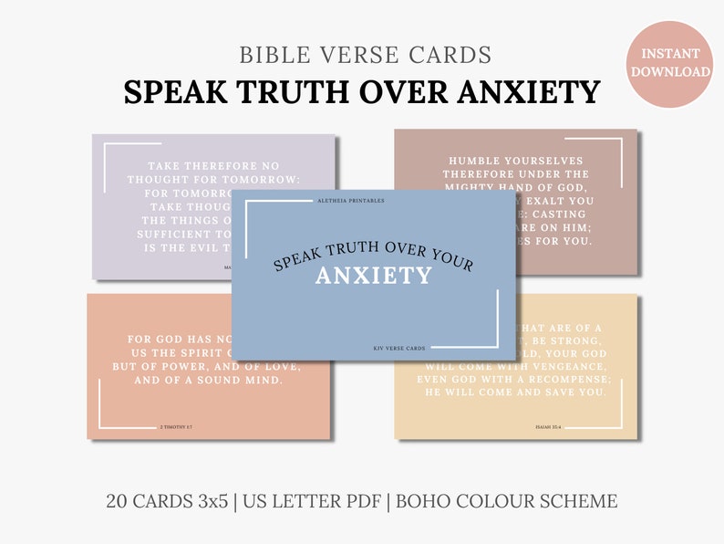 Printable Anxiety Bible Verse Cards, Bible Study Resource, Memory Verse ...