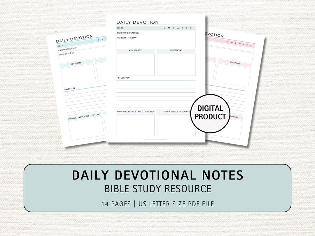 Daily Devotional Notes Printable, Bible Study Reflection Journal, Daily ...