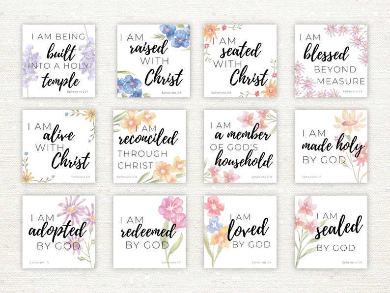 Identity in Christ Floral Bible Verse Memory Cards: Christian ...