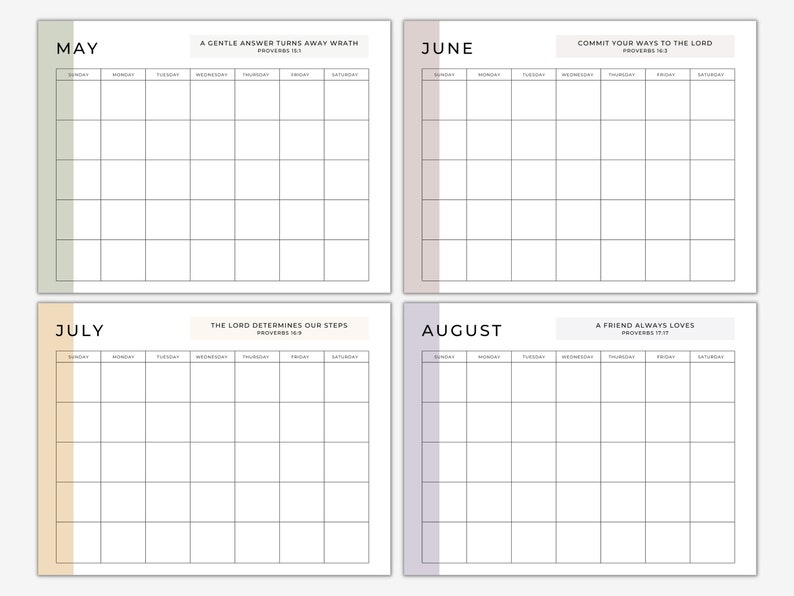 Proverbs Scripture Quote Printable Monthly Calendar, Bible Verse ...