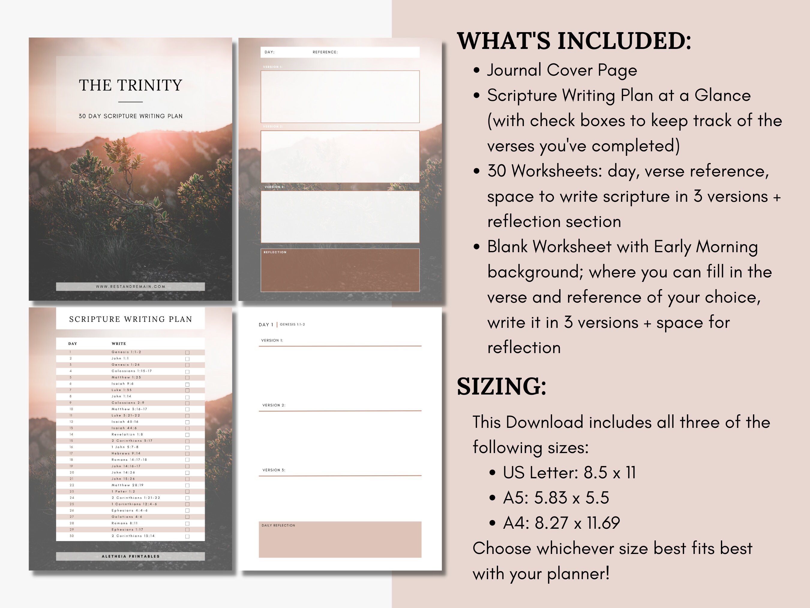 The Trinity Scripture Writing Plan Printable, Bible Memory Verse ...