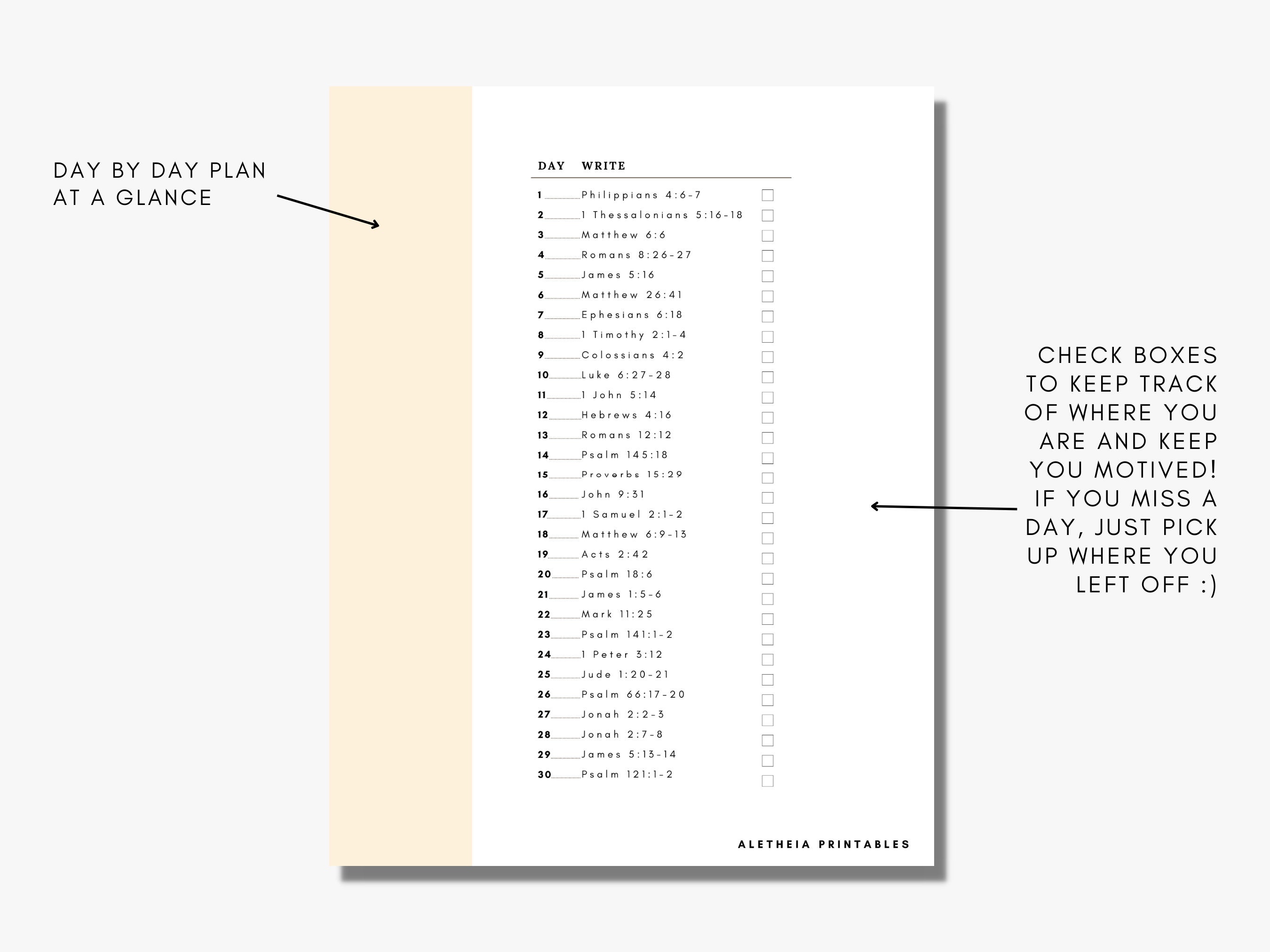 Prayer Scripture Writing and Reading Plan Printable, Bible Study Plan, Bible Verse Journal ...