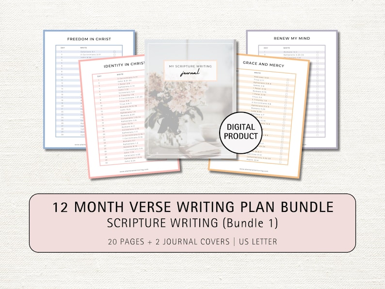12 Month Scripture Writing Plan Bundle One: Bible Study Journal ...