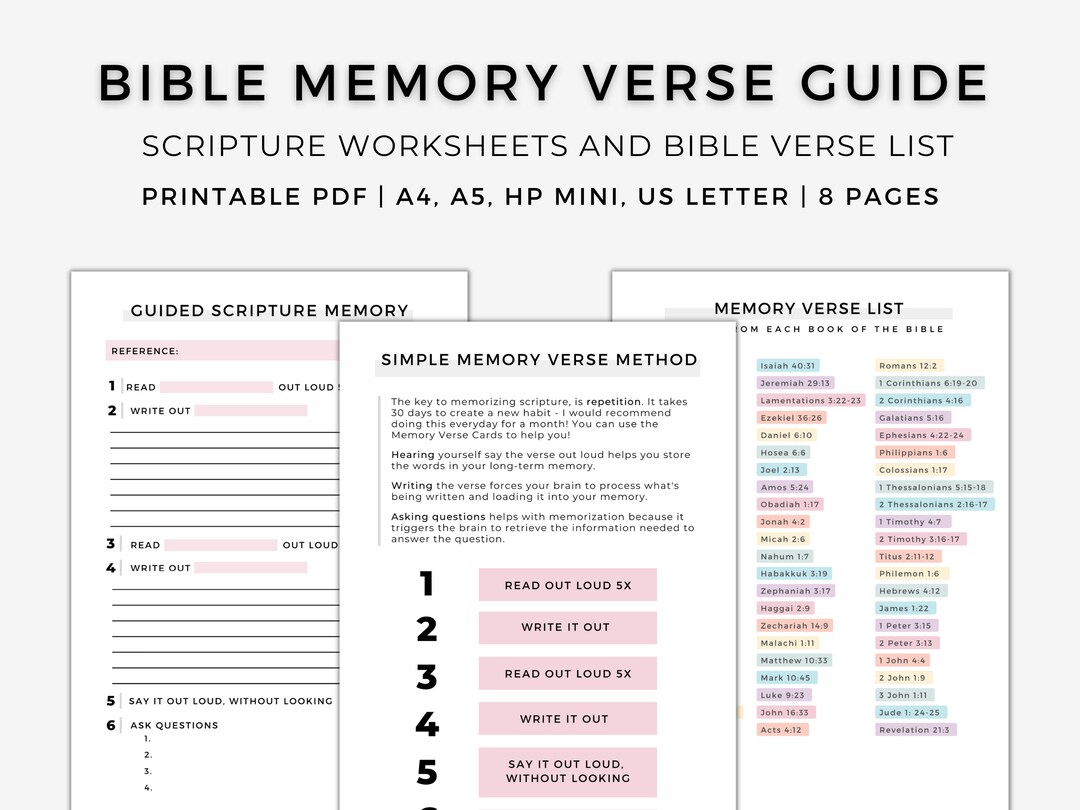 Bible Memory Verse Method Printable Scripture Memorization - Etsy UK