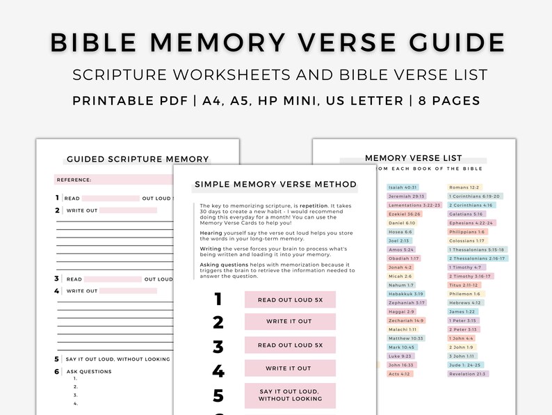Bible Memory Verse Method Printable Scripture Memorization - Etsy Canada