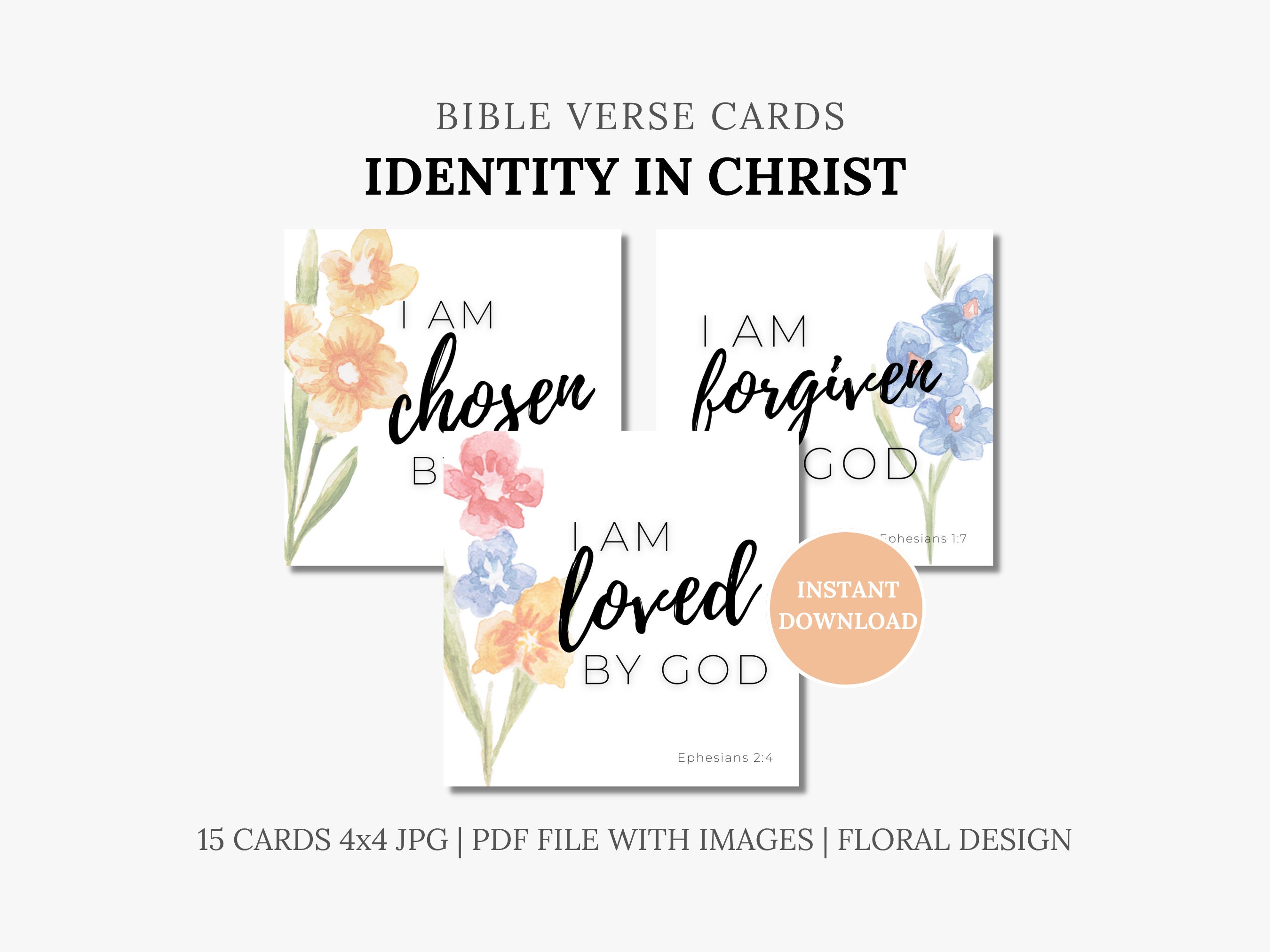 Identity in Christ Scripture Verse Cards Printable, Ephesians Bible ...