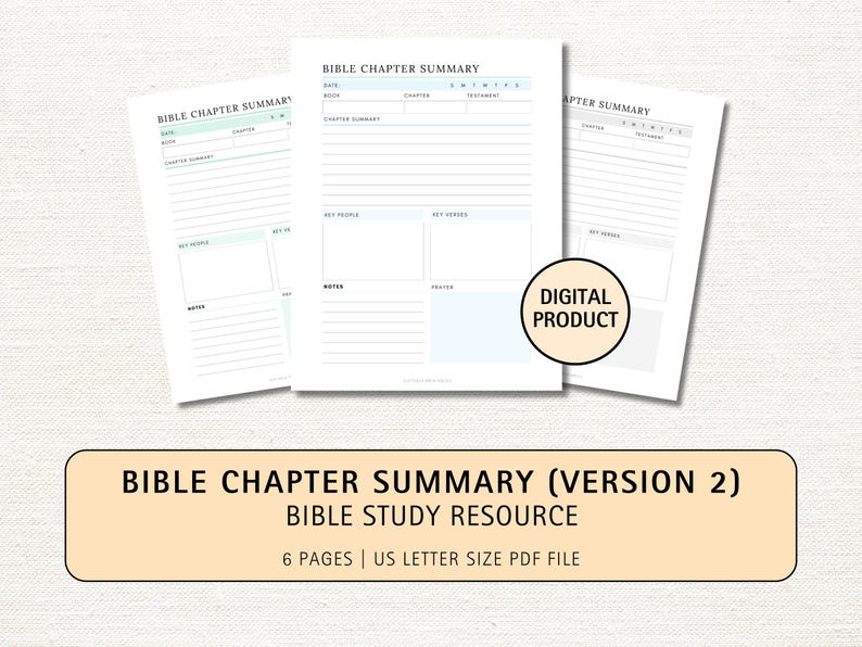 Bible Chapter Summary Printable Template, Bible Study Notes, Christian ...