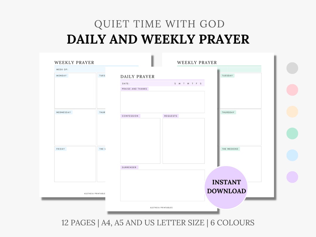 Daily and Weekly Prayer Printable, Bible Study Prayer Time, Christian ...