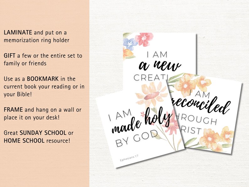 Identity in Christ Floral Bible Verse Memory Cards: Christian ...