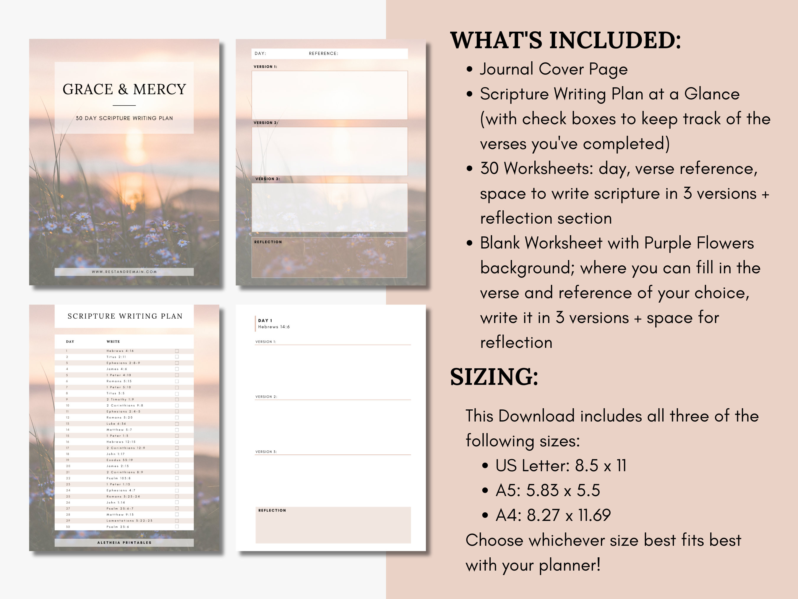 Grace and Mercy Scripture Writing Plan Printable, Bible Memory Verse ...