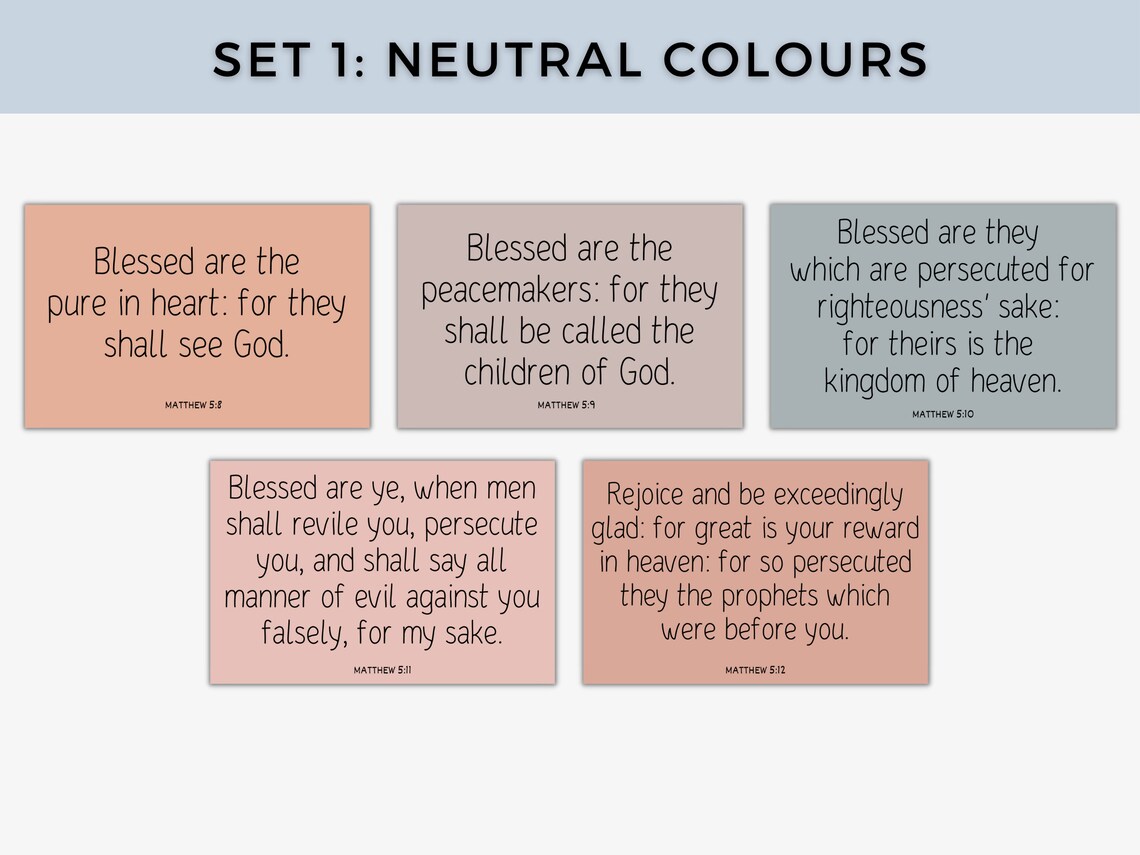 Beatitudes Verse Cards Printable, Mini Scripture Cards, Bible Memory ...