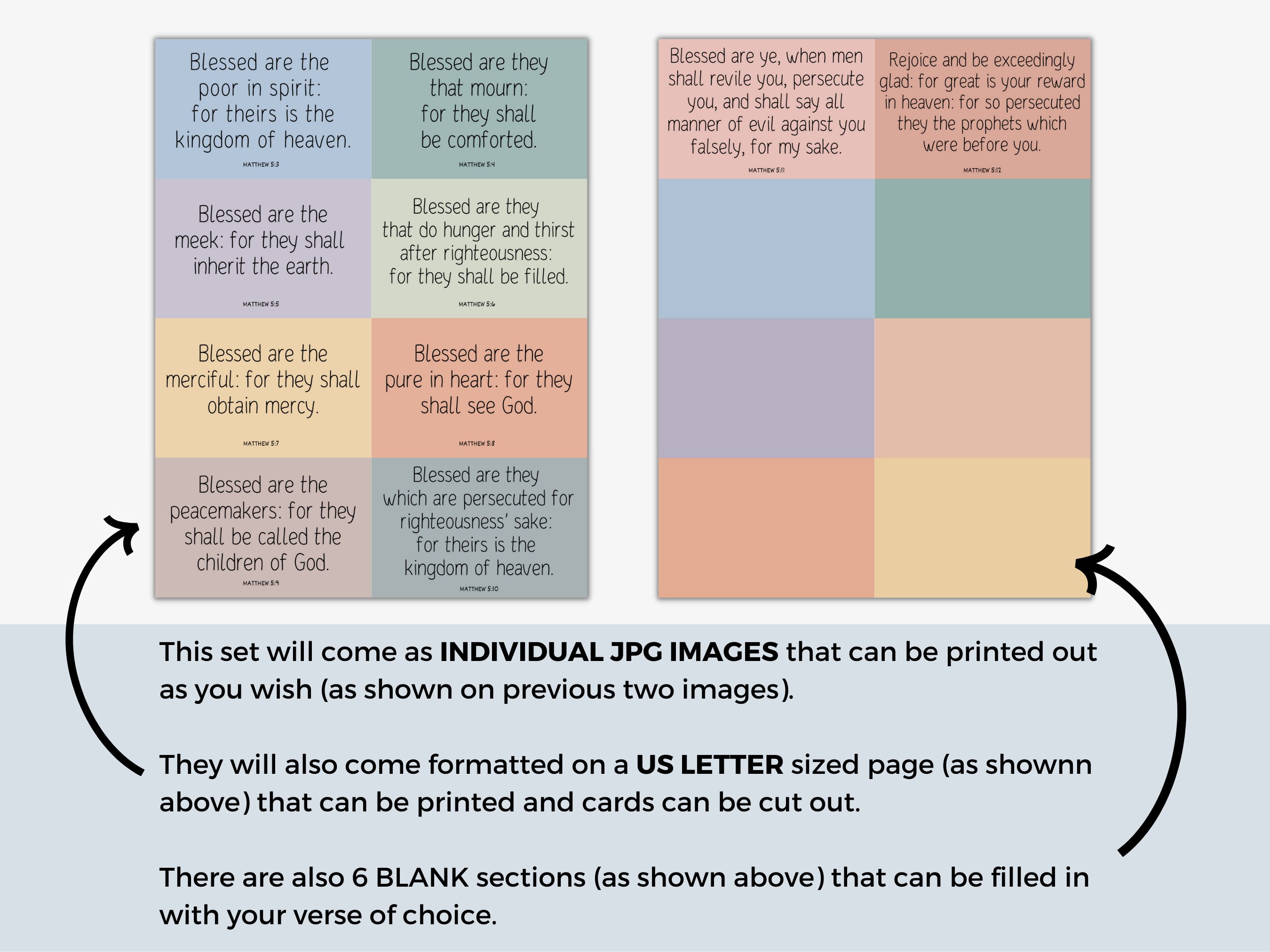 Beatitudes Verse Cards Printable, Mini Scripture Cards, Bible Memory ...