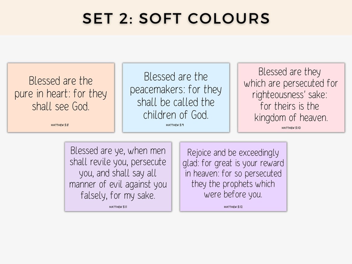 Beatitudes Verse Cards Printable, Mini Scripture Cards, Bible Memory ...