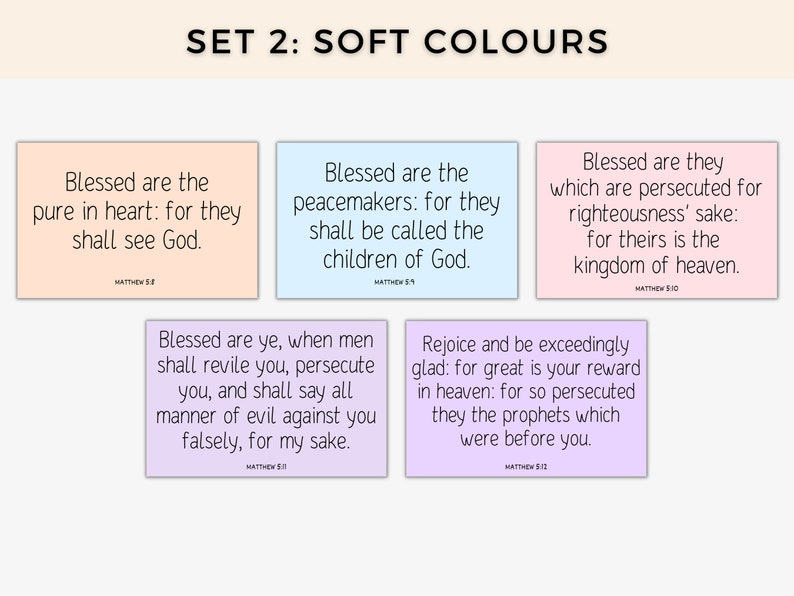 Beatitudes Verse Cards Printable, Mini Scripture Cards, Bible Memory ...