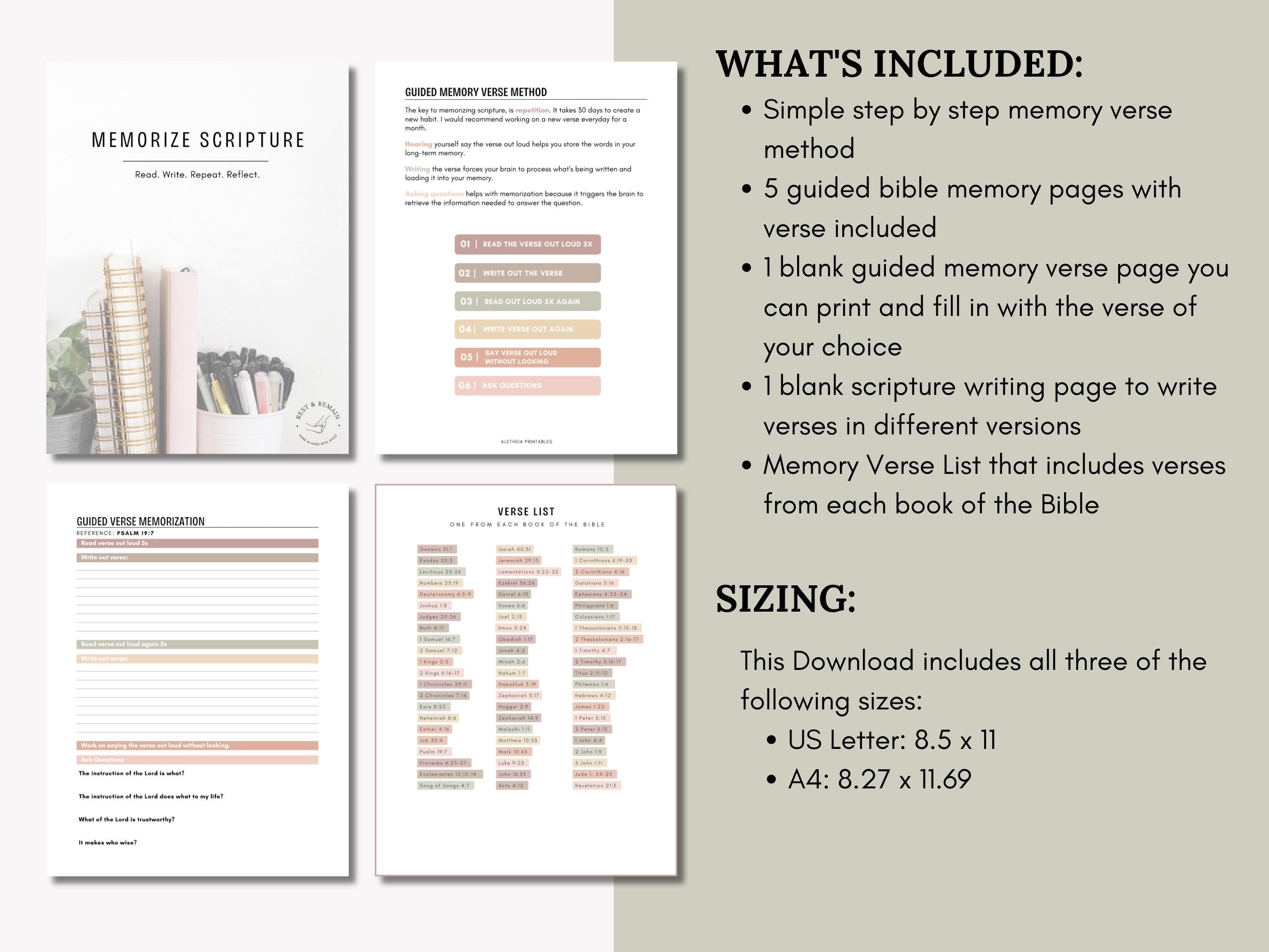 Bible Memory Verse Printable Guide, Scripture Memory, Scripture Writing ...