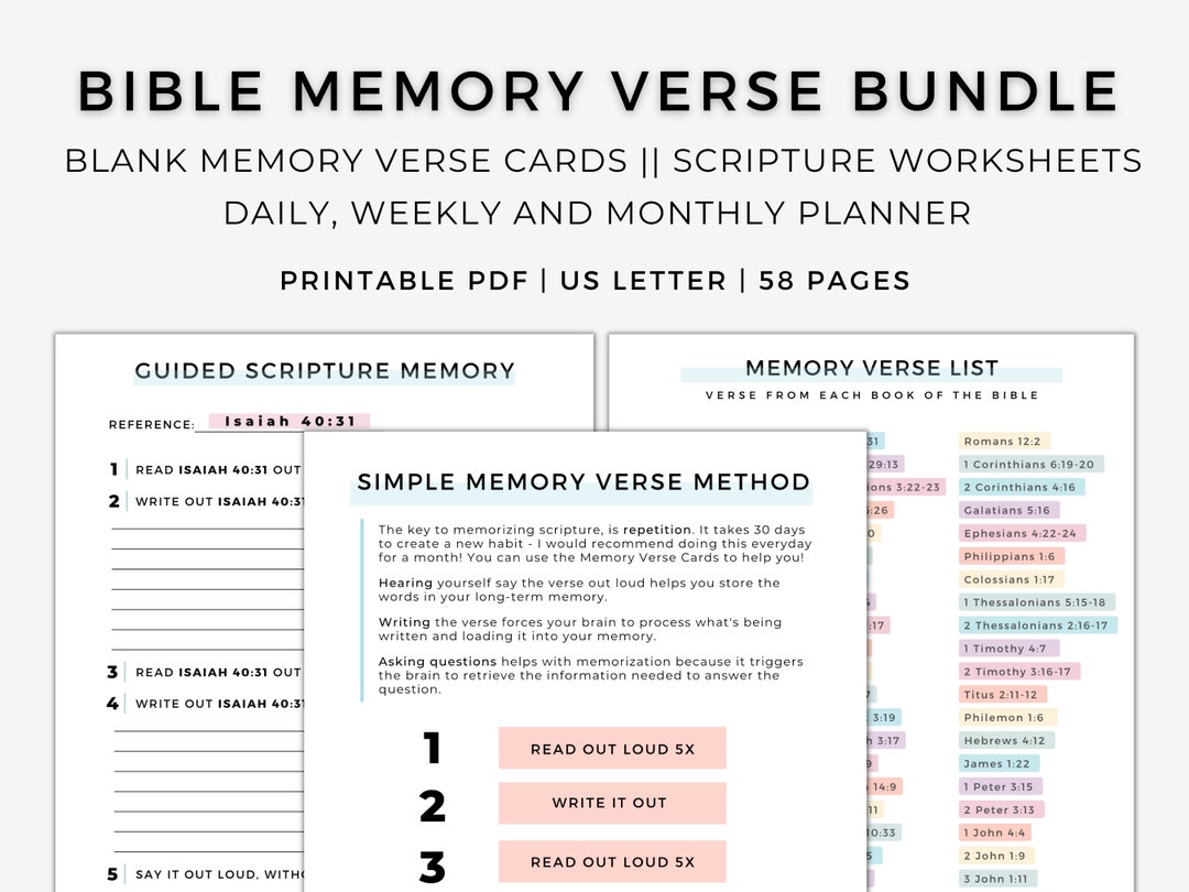 Printable Bible Memory Verse Bundle, Memory Verse Cards, Scripture ...