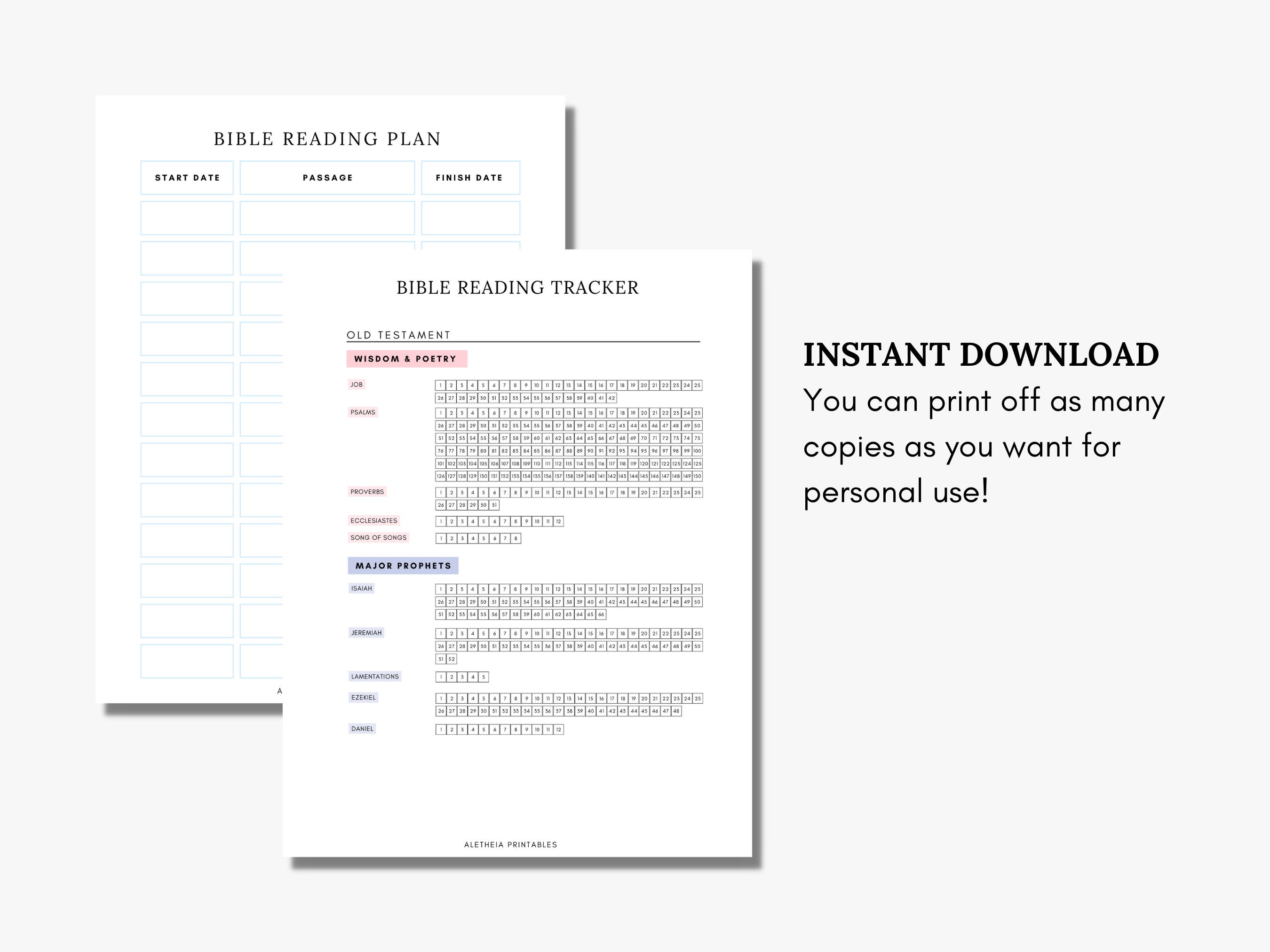 Bible Reading Plan Chart Printable, Bible Tracker, Bible Study Resource ...