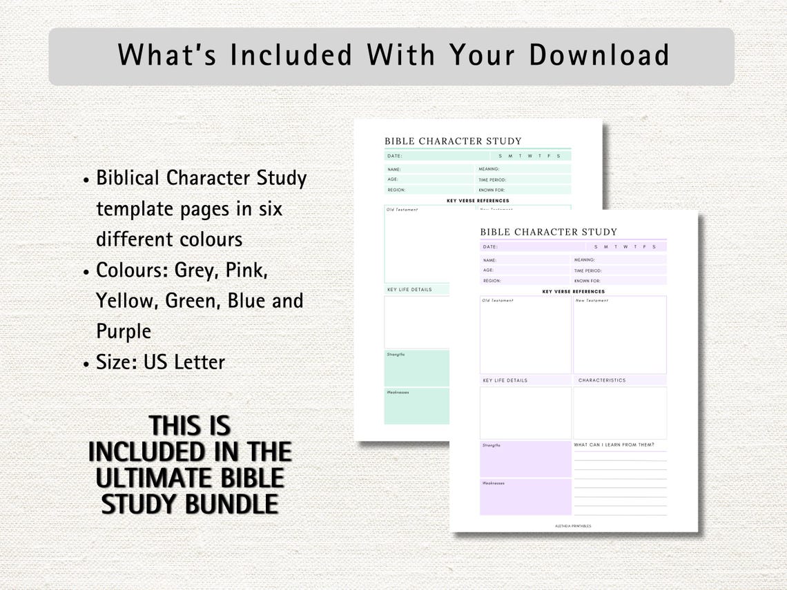Bible Character Study Printable: Christian Study Notes (digital ...