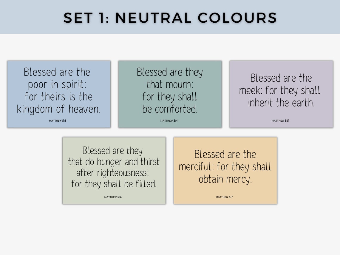 Beatitudes Verse Cards Printable, Mini Scripture Cards, Bible Memory ...