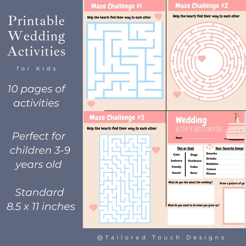 10 Wedding Activity Sheets for Kids Wedding Games for Kids Printable ...