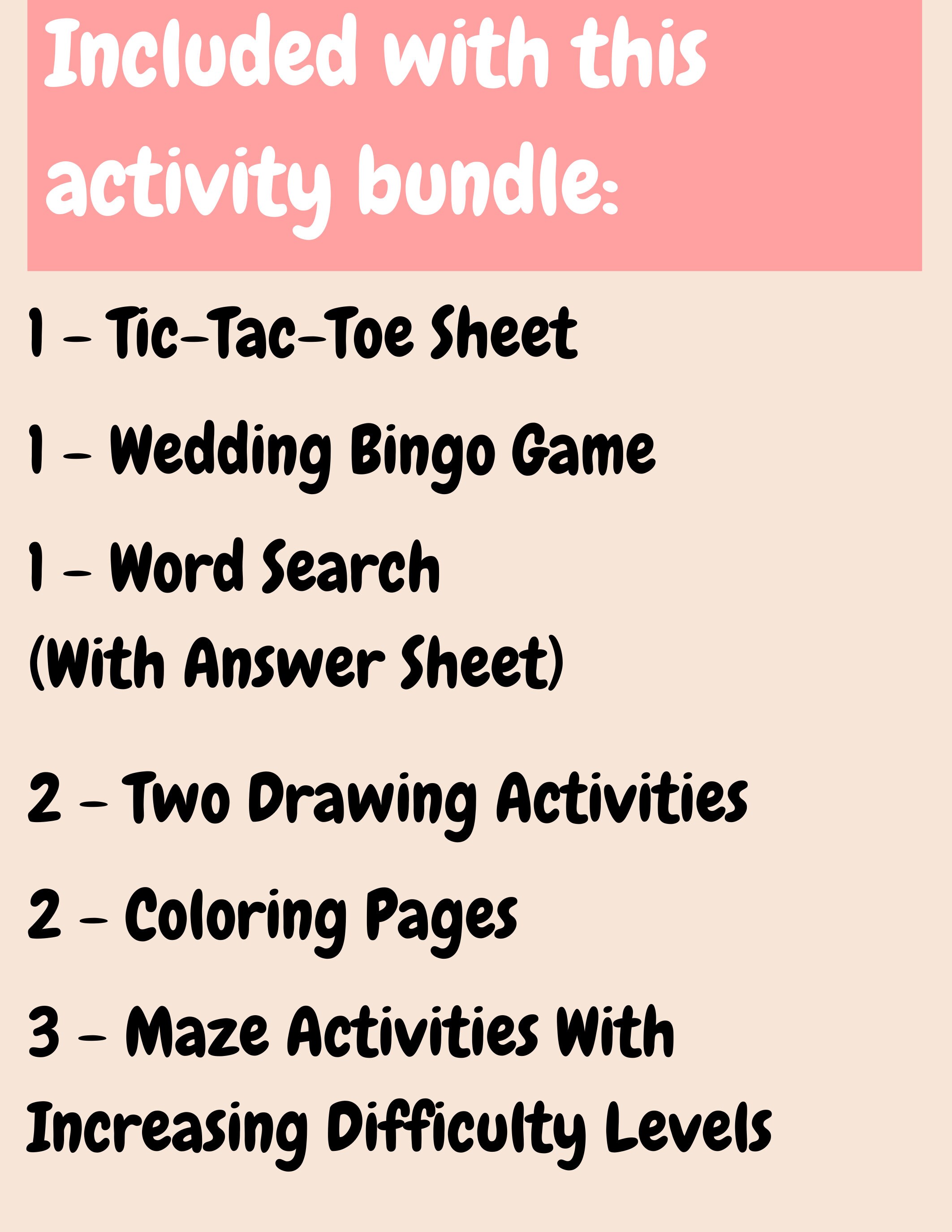 10 Wedding Activity Sheets for Kids Wedding Games for Kids Printable ...
