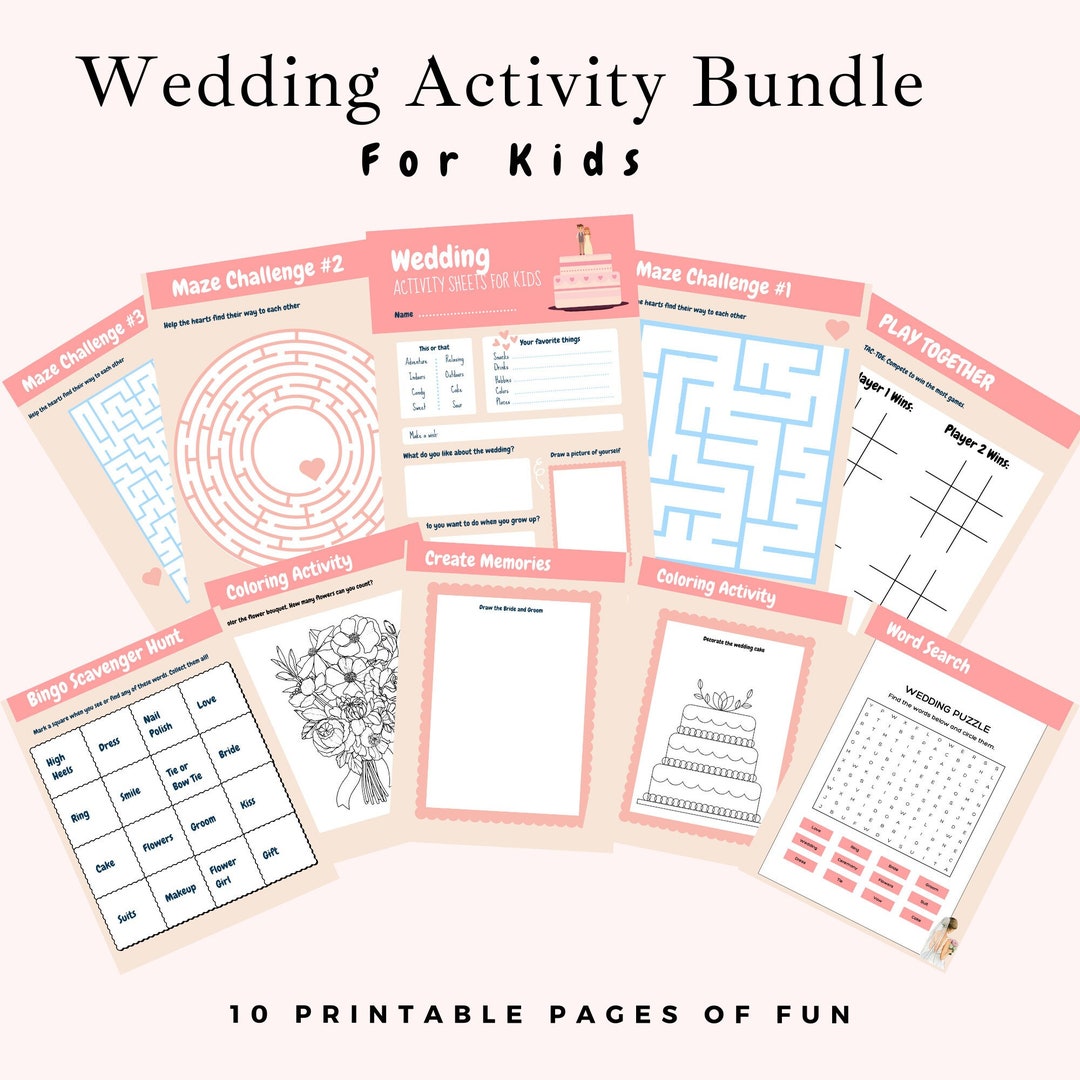 10 Wedding Activity Sheets for Kids Wedding Games for Kids - Etsy