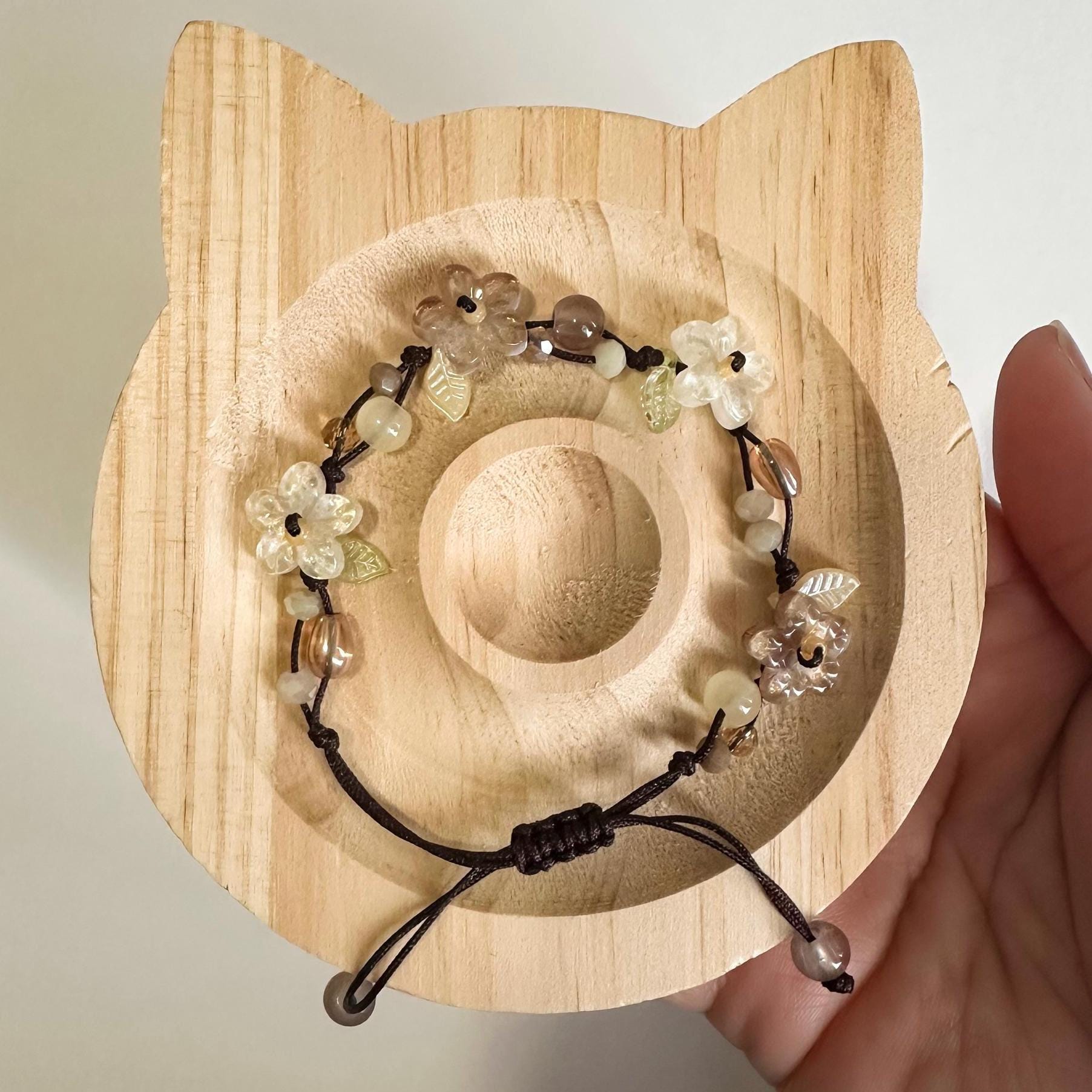 Floral Beaded Adjustable Bracelet | Cottagecore Fairycore Jewelry ...