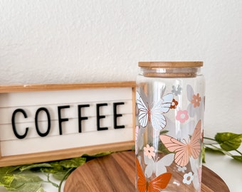 Butterfly Glass Cup, Spring Glass Cup, Butterfly Coffee Cup, Cute Glass ...