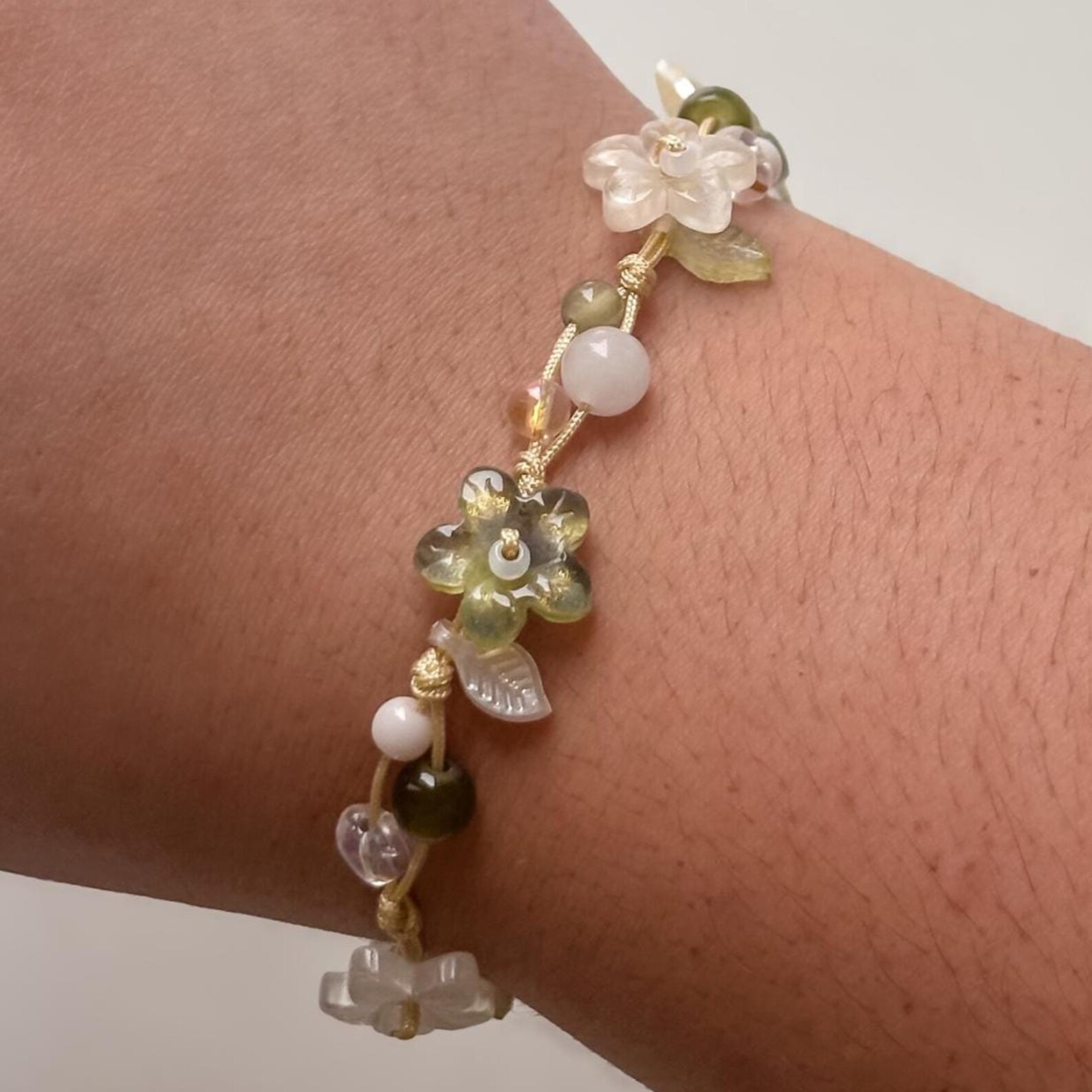 Floral Beaded Adjustable Bracelet | Cottagecore Fairycore Jewelry ...