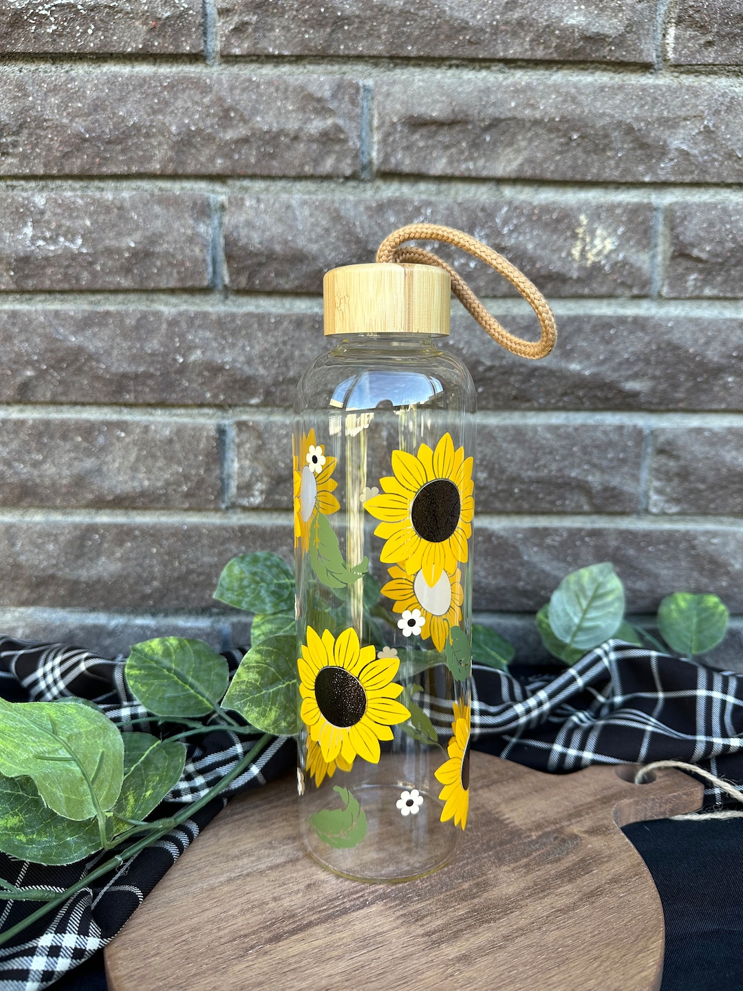 Sunflower Water Bottle Personalized Water Bottle Glass Water Bottle - Etsy