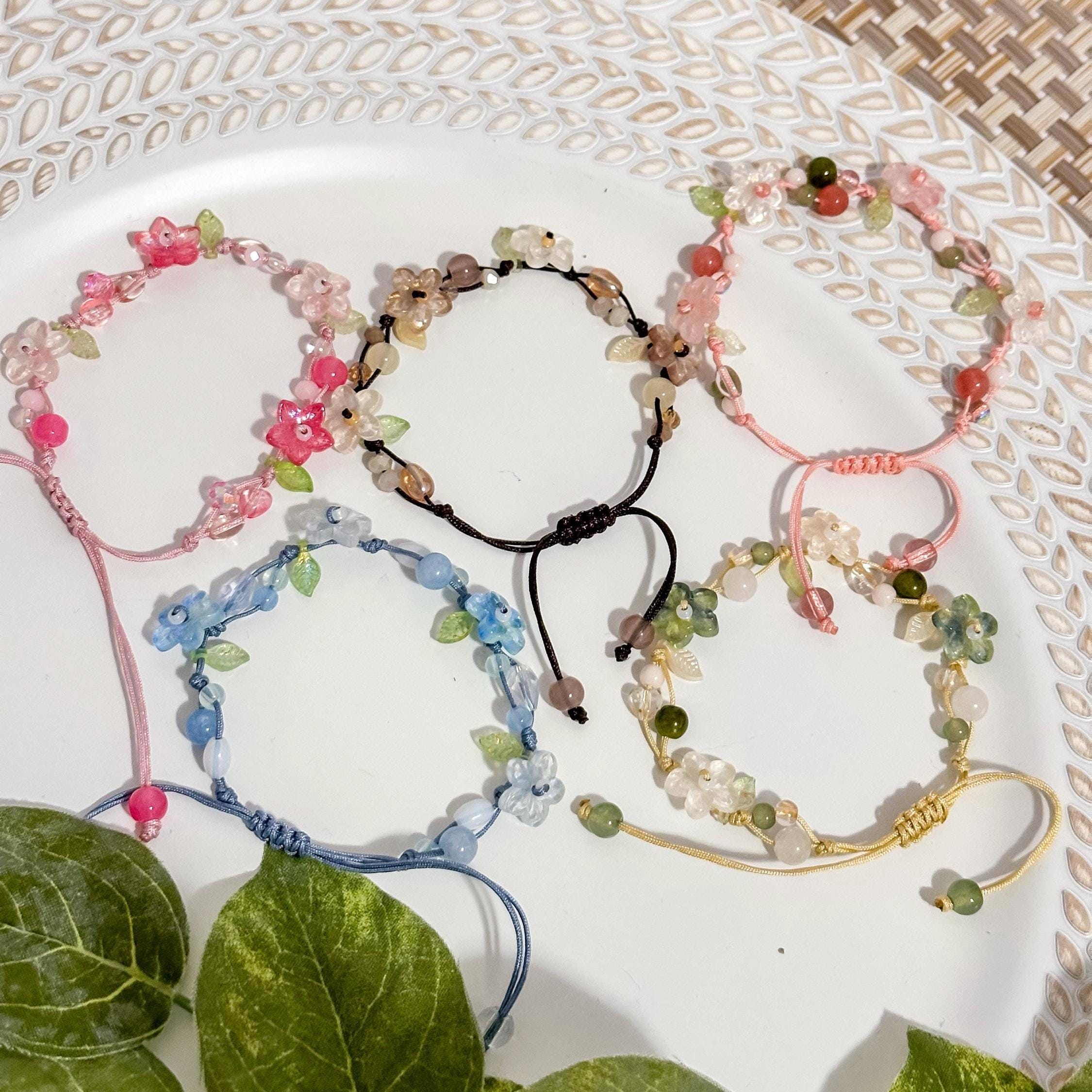 Floral Beaded Adjustable Bracelet | Cottagecore Fairycore Jewelry ...