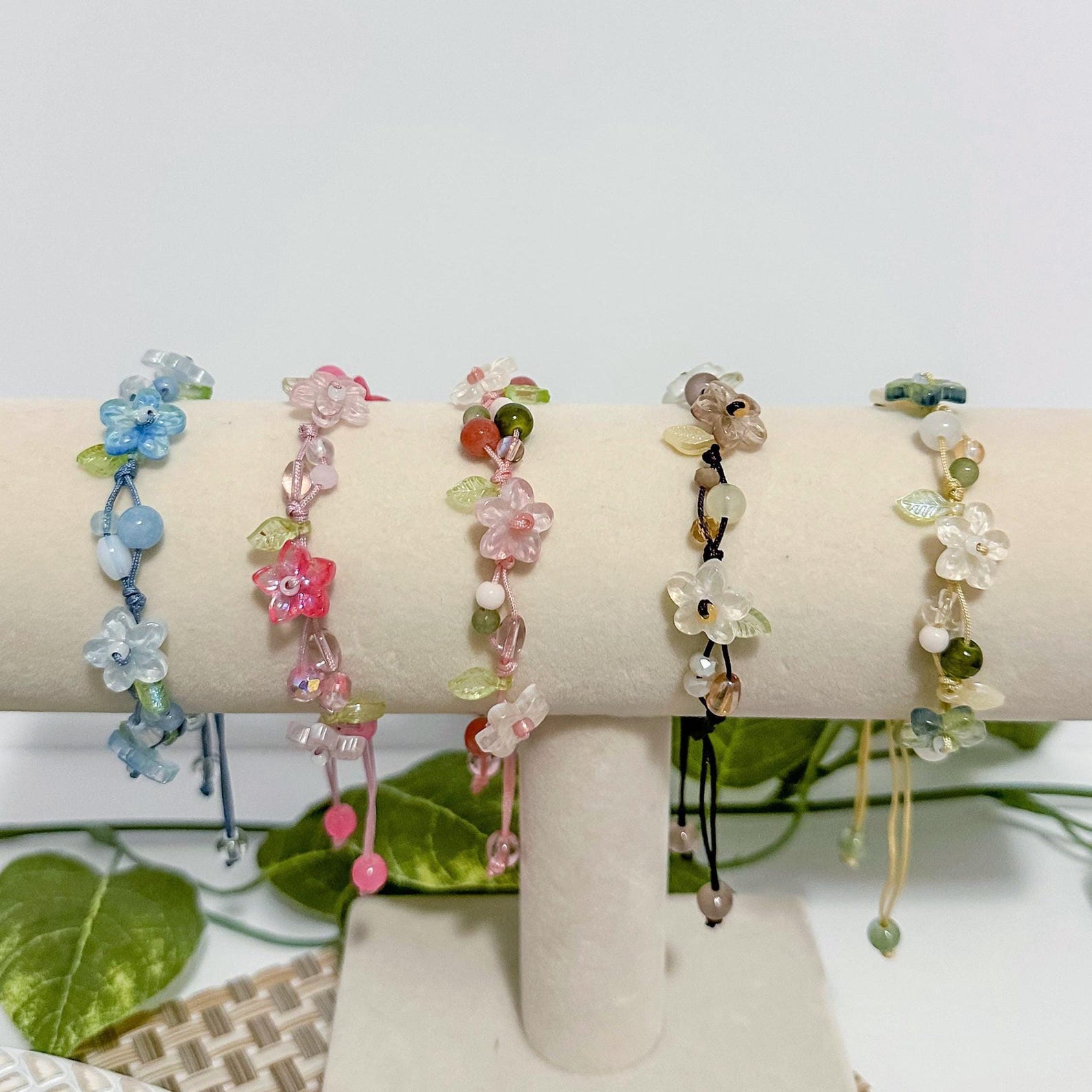 Floral Beaded Adjustable Bracelet | Cottagecore Fairycore Jewelry ...