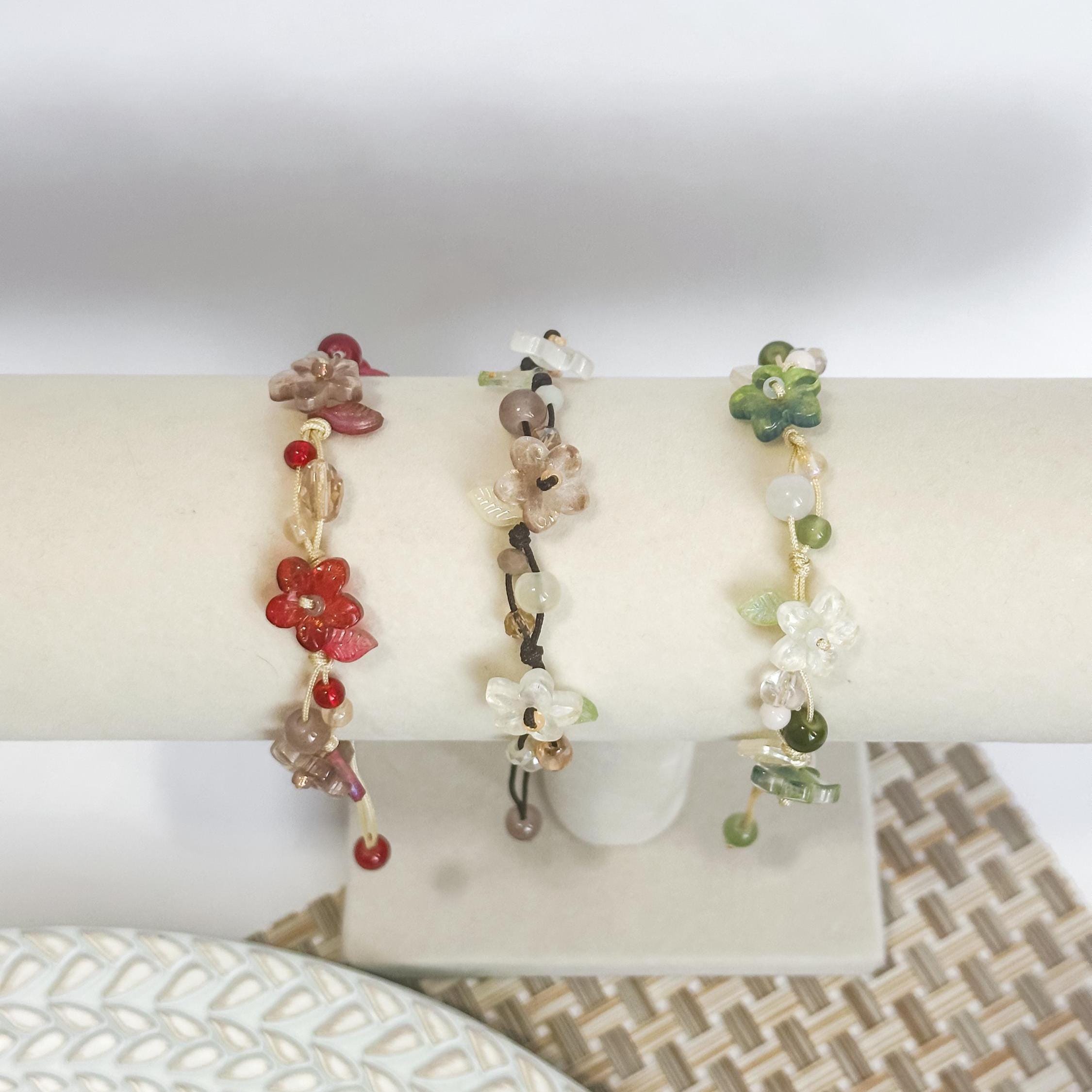 Floral Beaded Adjustable Bracelet | Cottagecore Fairycore Jewelry ...