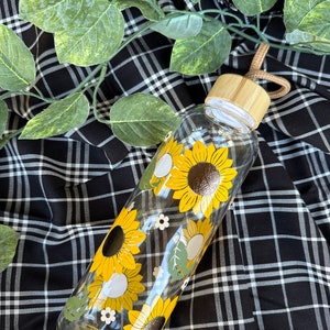 Sunflower Water Bottle Personalized Water Bottle Glass Water Bottle - Etsy