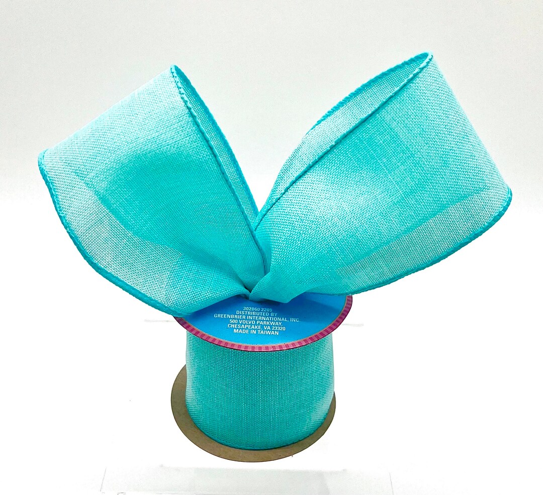 2.5” - Aqua Blue Wired Ribbon-linen Fabric Ribbon- Easter Ribbon ...